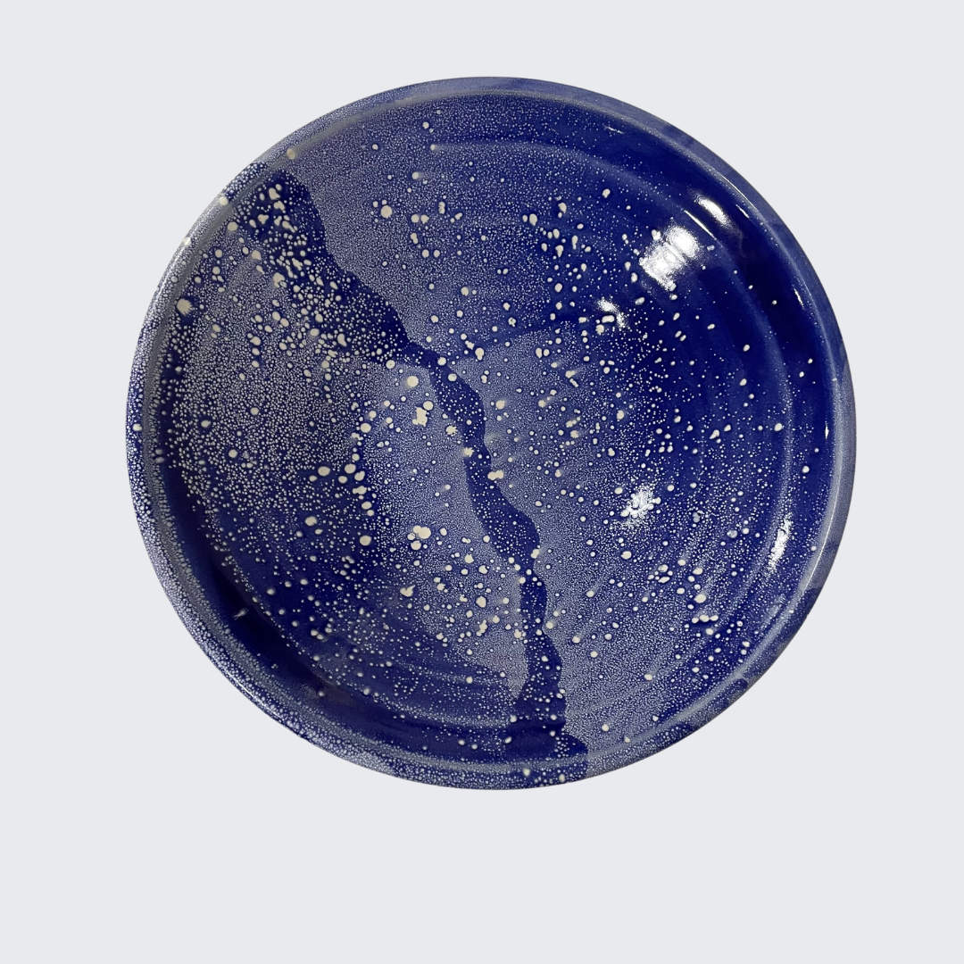 Flat Dinner Bowl in Blue Spotted glaze – Kim Morgan Pottery