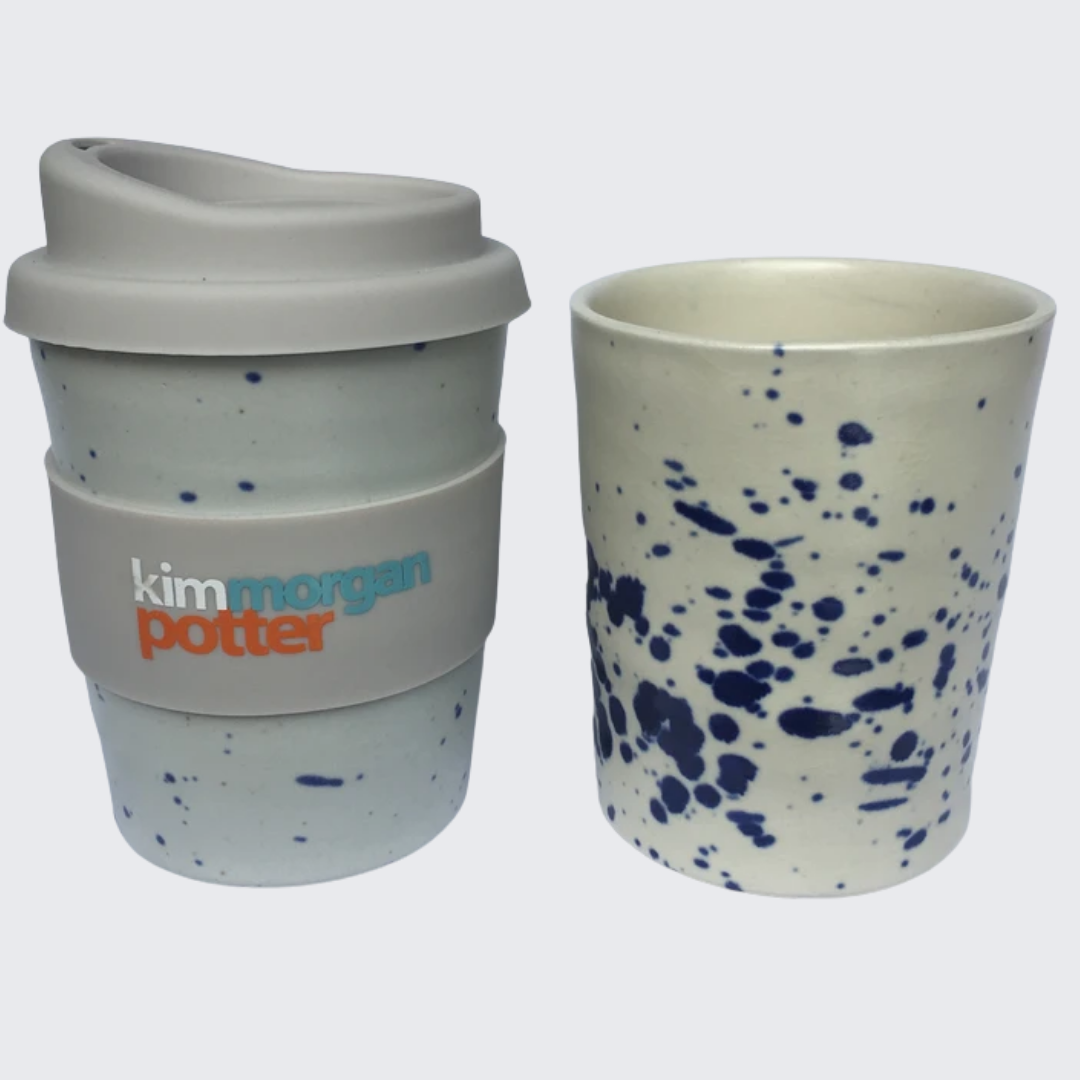 Spotted Blue Travel cup – Kim Morgan Pottery